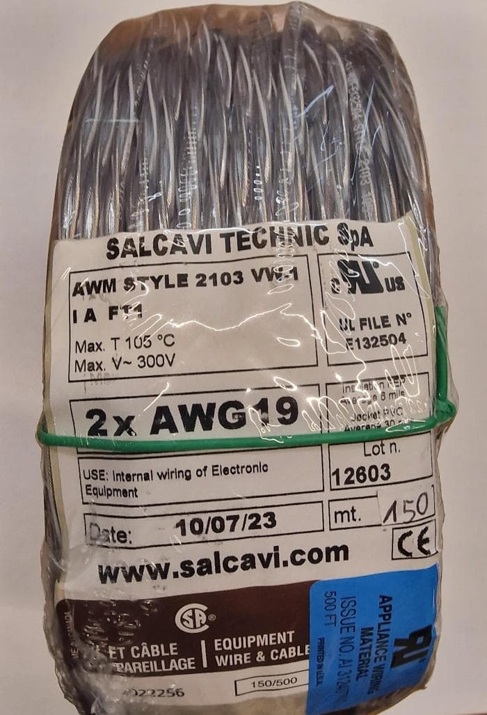 AWM STYLE 2103 VW-1 ELECTRICAL CABLE 2XAWG19 TRANSPARENT SALCAVI TECNIC ...