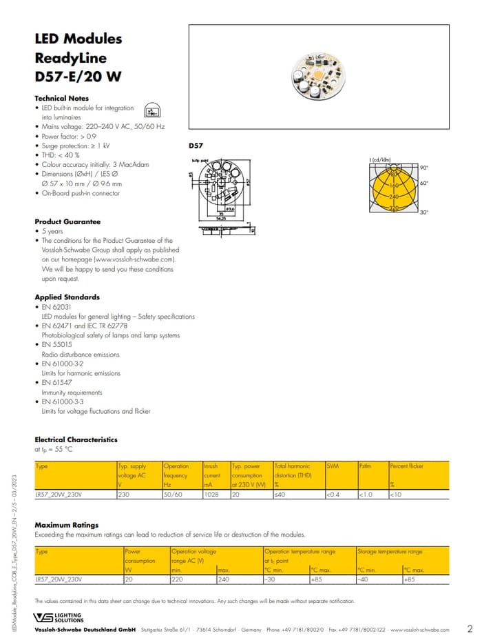 572780 LED MODULE 230V 20W 930 COMPLETE WITH PAD WITHOUT COOLING ...
