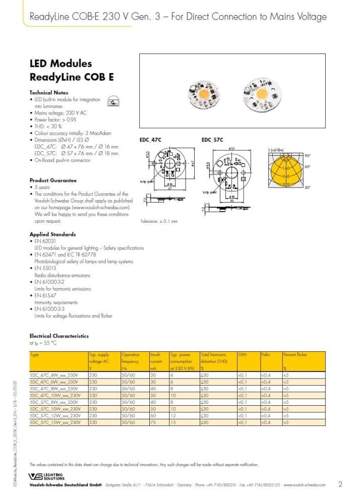 EDC-57C-xxx230v LED COB 230VOLT AC 15W CON TERMAL PAD | LAMPADEALLED.IT