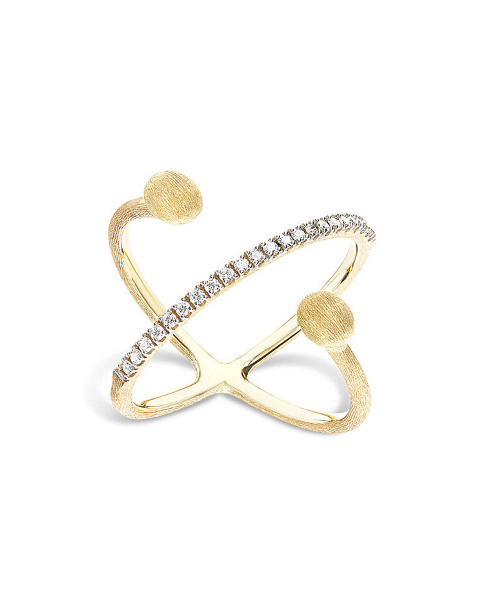 Nanis - "DANCING ÉLITE" Cross Ring with Hand-Engraved Gold Boules and ...