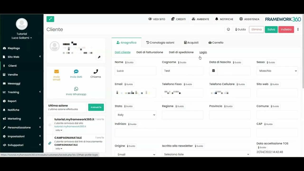 Abilitare il login ad un cliente generando una password | Framework360